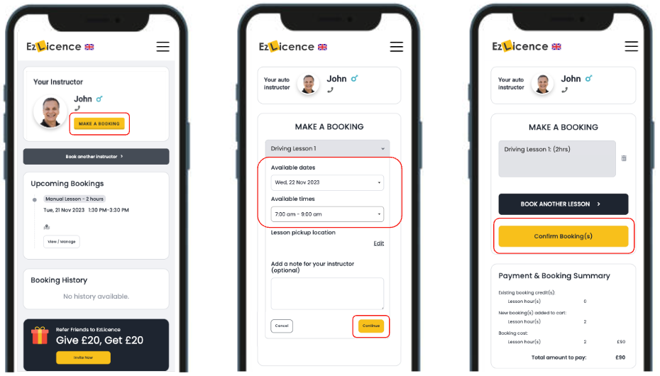 How to make a new booking with your instructor – EzLicence UK